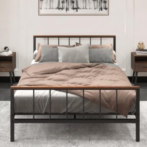 yoptote, Queen Size Metal Platform Frames with Headboard and Footboard for Bedroom,Black Bed