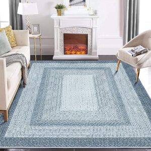 GlowSol Geometric Area Rug 5x7 for Living Room Bedroom Blue Bordered Rug Soft Boho Area Rug Soft Low Pile Rug Modern Indoor Carpet for Dorm Nursery Kids Room Home Decor