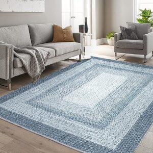 glowsol geometric area rug 5x7 for living room bedroom blue bordered rug soft boho area rug soft low pile rug modern indoor carpet for dorm nursery kids room home decor