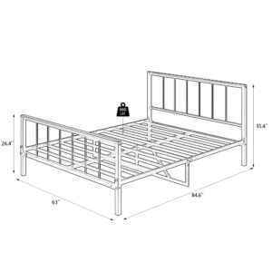 yoptote, Queen Size Metal Platform Frames with Headboard and Footboard for Bedroom,Black Bed