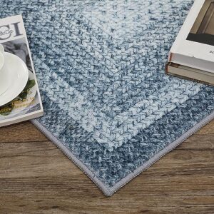 GlowSol Geometric Area Rug 5x7 for Living Room Bedroom Blue Bordered Rug Soft Boho Area Rug Soft Low Pile Rug Modern Indoor Carpet for Dorm Nursery Kids Room Home Decor