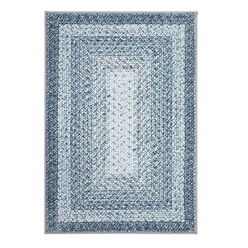 GlowSol Geometric Area Rug 5x7 for Living Room Bedroom Blue Bordered Rug Soft Boho Area Rug Soft Low Pile Rug Modern Indoor Carpet for Dorm Nursery Kids Room Home Decor