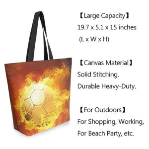 Naanle Canvas Tote Bag Large Womens Casual Shoulder Bag Handbag Fire Basketball Canvas Tote Bag Reusable Grocery Shopping Cloth Bags Beach Bag for Women