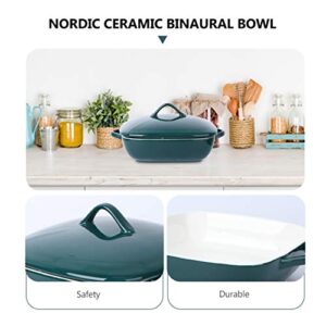 Ceramic Bread Pan Ceramic Cooking Dish Nordic Binaural Cake Dessert Bread Baking Pan with Cover Lid Micro Oven Square Plate Tray for Home Kitchen Shop Red Ceramic Loaf Pan