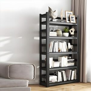 kwoking rectangle standard bookshelf scandinavian metal bookcase office bookshelf multi-layer picture book rack balcony storage shelf wrought iron bookcase floor shelf black 23.6" l x 11.8" w x 63" h