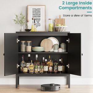 IDEALHOUSE Buffet Cabinet, Rattan Storage Cabinet with Doors and Shelves, Accent Cabinet Sideboard, Wood Console Cabinet with Storage Entryway Cabinet for Living Room, Dining Room, Hallway (Black)