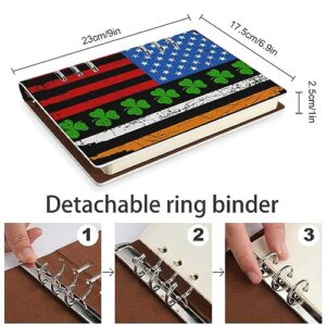 Irish American Flag Notebook Cover 6-Ring Binder Portable Planner Book Loose-Leaf Cover for Home Office