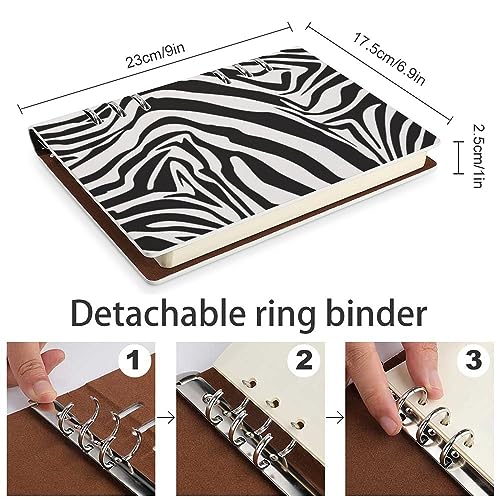 African Zebra Stripes Notebook Cover 6-Ring Binder Portable Planner Book Loose-Leaf Cover for Home Office