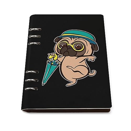 Cute Pug Notebook Cover 6-Ring Binder Portable Planner Book Loose-Leaf Cover for Home Office