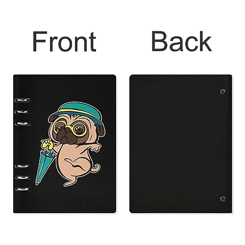 Cute Pug Notebook Cover 6-Ring Binder Portable Planner Book Loose-Leaf Cover for Home Office