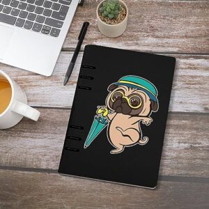 Cute Pug Notebook Cover 6-Ring Binder Portable Planner Book Loose-Leaf Cover for Home Office