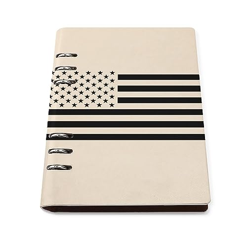 USA Black Flag Notebook Cover 6-Ring Binder Portable Planner Book Loose-Leaf Cover for Home Office