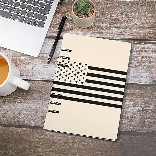 USA Black Flag Notebook Cover 6-Ring Binder Portable Planner Book Loose-Leaf Cover for Home Office