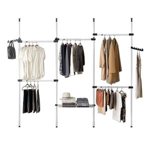 Mothinessto Freestanding Clothes Rack, Spacesaving Floortoceiling Clothes Hanger, 30kg Expandable Load Capacity, Strong Inner Spring for Living Room