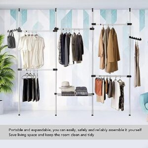 Mothinessto Freestanding Clothes Rack, Spacesaving Floortoceiling Clothes Hanger, 30kg Expandable Load Capacity, Strong Inner Spring for Living Room