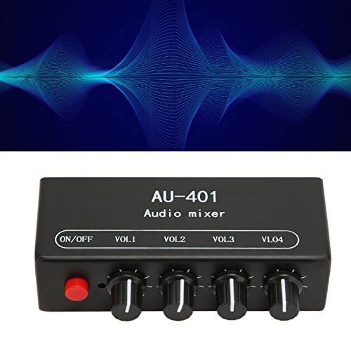 Audio Mixer,Sound Mixer,Stereo Mixer,4 in 1 Out Stereo Mixer,4 in 1 Out Independent Volume Control 3.5mm Mini Sound Mixer,Long-Range Connectivity,for Headphone Amplifier PC,Black