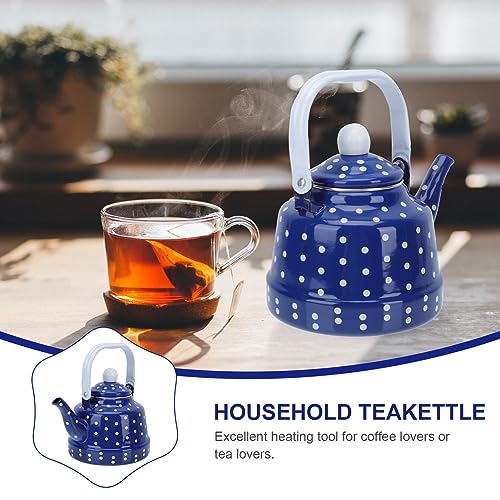 Luxshiny 1pc Household Water Kettle Stainless Steel Teapot Dot Enamel Tea Kettle Heating Teapot with Steel Handle Blue 1.7L