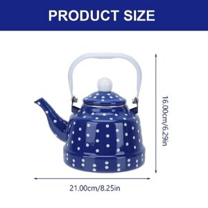 Luxshiny 1pc Household Water Kettle Stainless Steel Teapot Dot Enamel Tea Kettle Heating Teapot with Steel Handle Blue 1.7L