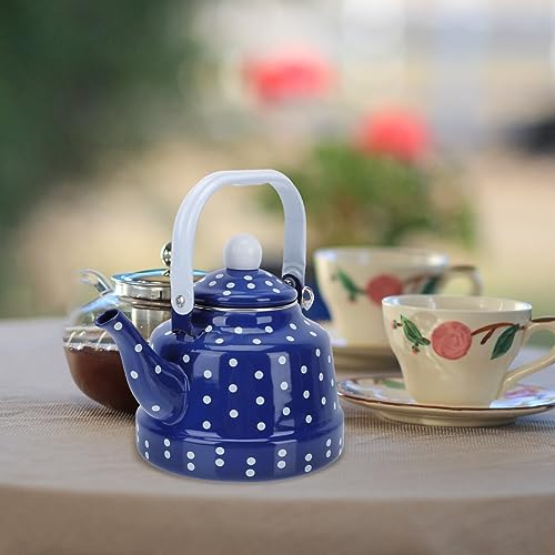 Luxshiny 1pc Household Water Kettle Stainless Steel Teapot Dot Enamel Tea Kettle Heating Teapot with Steel Handle Blue 1.7L