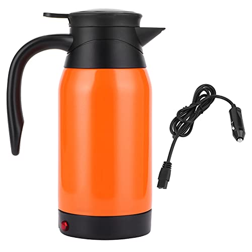 Electric Kettle, 800ML 10x24.5cm Orange Car Electric Kettle with Temperature Display Car Boiling Cup DC 12V Stainless Steel Kettle