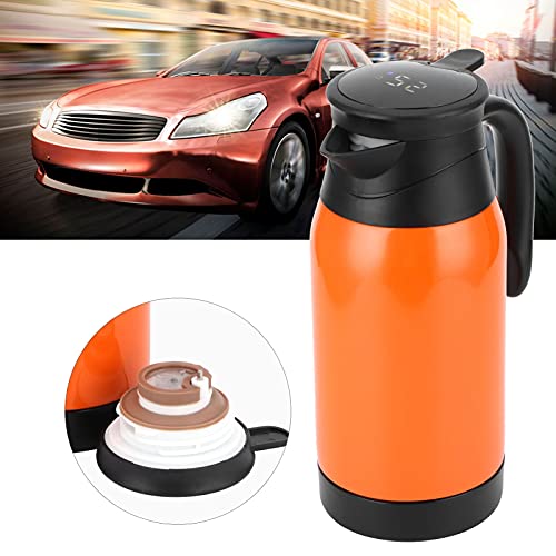 Electric Kettle, 800ML 10x24.5cm Orange Car Electric Kettle with Temperature Display Car Boiling Cup DC 12V Stainless Steel Kettle