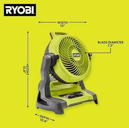 RYOBI ONE+ 18V Cordless 7-1/2 in. Bucket Top Misting Fan Kit with 1.5 Ah Battery and Charger Yellow/Black Medium PCL85 (Renewed)