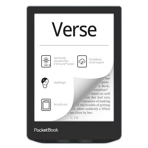 PocketBook Verse E-Reader | Eye-Friendly 6'' E-Ink Carta™ HD Touchscreen | Adjustable SMARTlight | Up to 1 Month of Battery Life | WiFi & Memory Card Slot | E-Book Reader in Bright Blue