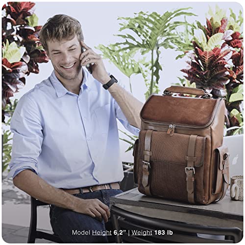 VELEZ 10.5 Mens Brown Business Casual Sneakers + Full Grain Leather Backpack for Men Tan Designer Bookbag Business Casual Shoulder Bag