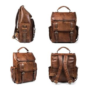 VELEZ 10.5 Mens Brown Business Casual Sneakers + Full Grain Leather Backpack for Men Tan Designer Bookbag Business Casual Shoulder Bag