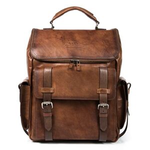 VELEZ 10.5 Mens Brown Business Casual Sneakers + Full Grain Leather Backpack for Men Tan Designer Bookbag Business Casual Shoulder Bag