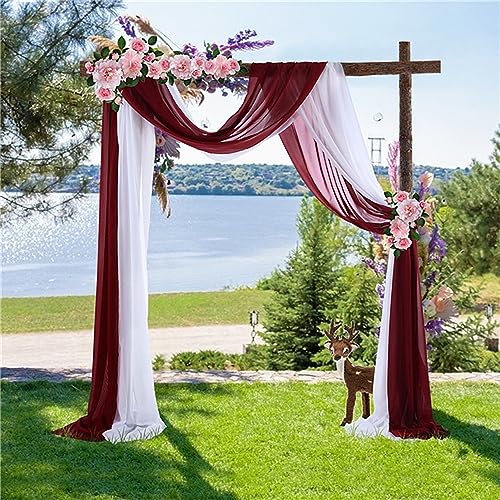 2 Panels Wedding Arch Drapes 2x18ft, Wrinkle Free Sheer Backdrop Curtain, Soft Sheer Voile Scarf Draping Panels Easy to Clean, for Wedding Archway Ceremony Valance Decoration