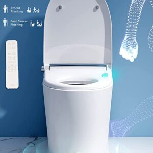 Modern Smart Bidet Toilet with Tank Built In, One Piece Elongated Toilet with Auto Flushing, Foot Sensor Operation, Heated Seat, Warm Water, Warm Air Drying, Remote control