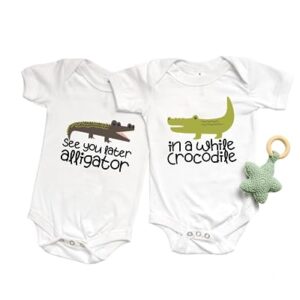 See you later alligator, in a while crocodile funny baby boy girl bodysuits twin set (2T/3T Shirt)