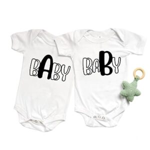 Twin A and Twin B baby boy and girl bodysuits matching twin sets (6-9 Month US)