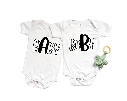 Twin A and Twin B baby boy and girl bodysuits matching twin sets (6-9 Month US)