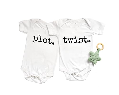 Plot twist funny twin announcement baby boy or girl unisex bodysuit matching twin set (0-3 Month US)