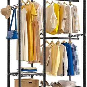 Raybee 77" H Clothes Rack Heavy Duty Clothing Racks for Hanging Clothes Portable Closet Racks for Hanging Clothes Free Standing Clothes Rack Wire Garment Rack Sturdy & Stable Black 77"Hx31.5"Wx15.8"D