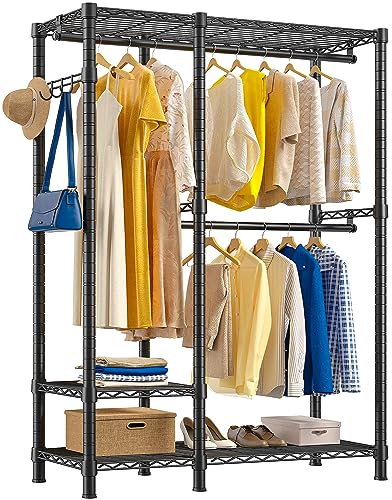 Raybee 77" H Clothes Rack Heavy Duty Clothing Racks for Hanging Clothes Portable Closet Racks for Hanging Clothes Free Standing Clothes Rack Wire Garment Rack Sturdy & Stable Black 77"Hx31.5"Wx15.8"D