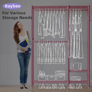 Raybee 77" H Clothes Rack Heavy Duty Clothing Racks for Hanging Clothes Portable Closet Racks for Hanging Clothes Free Standing Clothes Rack Wire Garment Rack Sturdy & Stable Black 77"Hx31.5"Wx15.8"D