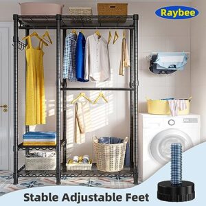 Raybee 77" H Clothes Rack Heavy Duty Clothing Racks for Hanging Clothes Portable Closet Racks for Hanging Clothes Free Standing Clothes Rack Wire Garment Rack Sturdy & Stable Black 77"Hx31.5"Wx15.8"D