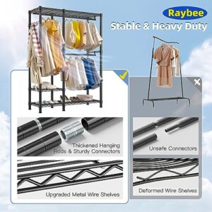 Raybee 77" H Clothes Rack Heavy Duty Clothing Racks for Hanging Clothes Portable Closet Racks for Hanging Clothes Free Standing Clothes Rack Wire Garment Rack Sturdy & Stable Black 77"Hx31.5"Wx15.8"D