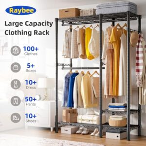 Raybee 77" H Clothes Rack Heavy Duty Clothing Racks for Hanging Clothes Portable Closet Racks for Hanging Clothes Free Standing Clothes Rack Wire Garment Rack Sturdy & Stable Black 77"Hx31.5"Wx15.8"D