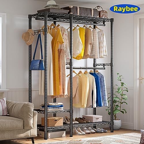 Raybee 77" H Clothes Rack Heavy Duty Clothing Racks for Hanging Clothes Portable Closet Racks for Hanging Clothes Free Standing Clothes Rack Wire Garment Rack Sturdy & Stable Black 77"Hx31.5"Wx15.8"D