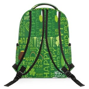 bisibuy St. Patrick's Day Shamrocks Clovers Travel Laptop Backpack, 16.1 Inches Computer Backpack, Durable Water-Repellent Travel Backpack for Business College Women Men Gift