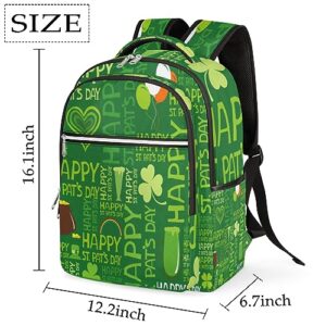 bisibuy St. Patrick's Day Shamrocks Clovers Travel Laptop Backpack, 16.1 Inches Computer Backpack, Durable Water-Repellent Travel Backpack for Business College Women Men Gift