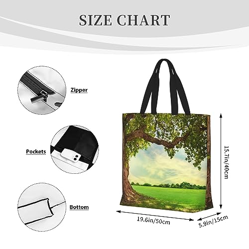 VACSAX Tote Bag for Women Reusable Shopping Bags Tree with Branch Scenery Print Shoulder Handbag Aesthetic Totes for Grocery