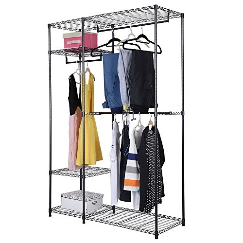 Wire Garment Rack 4-Tiers Heavy Duty Clothes Rack Large Size Clothing Rack with 3 Hanging Rods,Metal Freestanding Closet Wardrobe Rack, Black