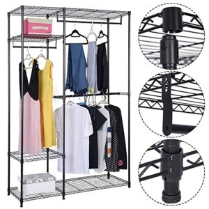 Wire Garment Rack 4-Tiers Heavy Duty Clothes Rack Large Size Clothing Rack with 3 Hanging Rods,Metal Freestanding Closet Wardrobe Rack, Black