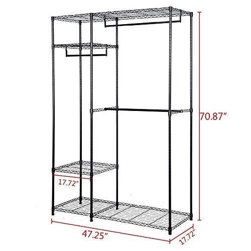 Wire Garment Rack 4-Tiers Heavy Duty Clothes Rack Large Size Clothing Rack with 3 Hanging Rods,Metal Freestanding Closet Wardrobe Rack, Black