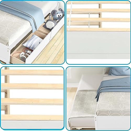 Novaris Full Size Solid Wood Platform Bed Frame with 2 Storage Drawers, Modern Classic Platform Bed with Strong Wood Slats Support & Easy Assemble for Bedroom Teens Girls (White)